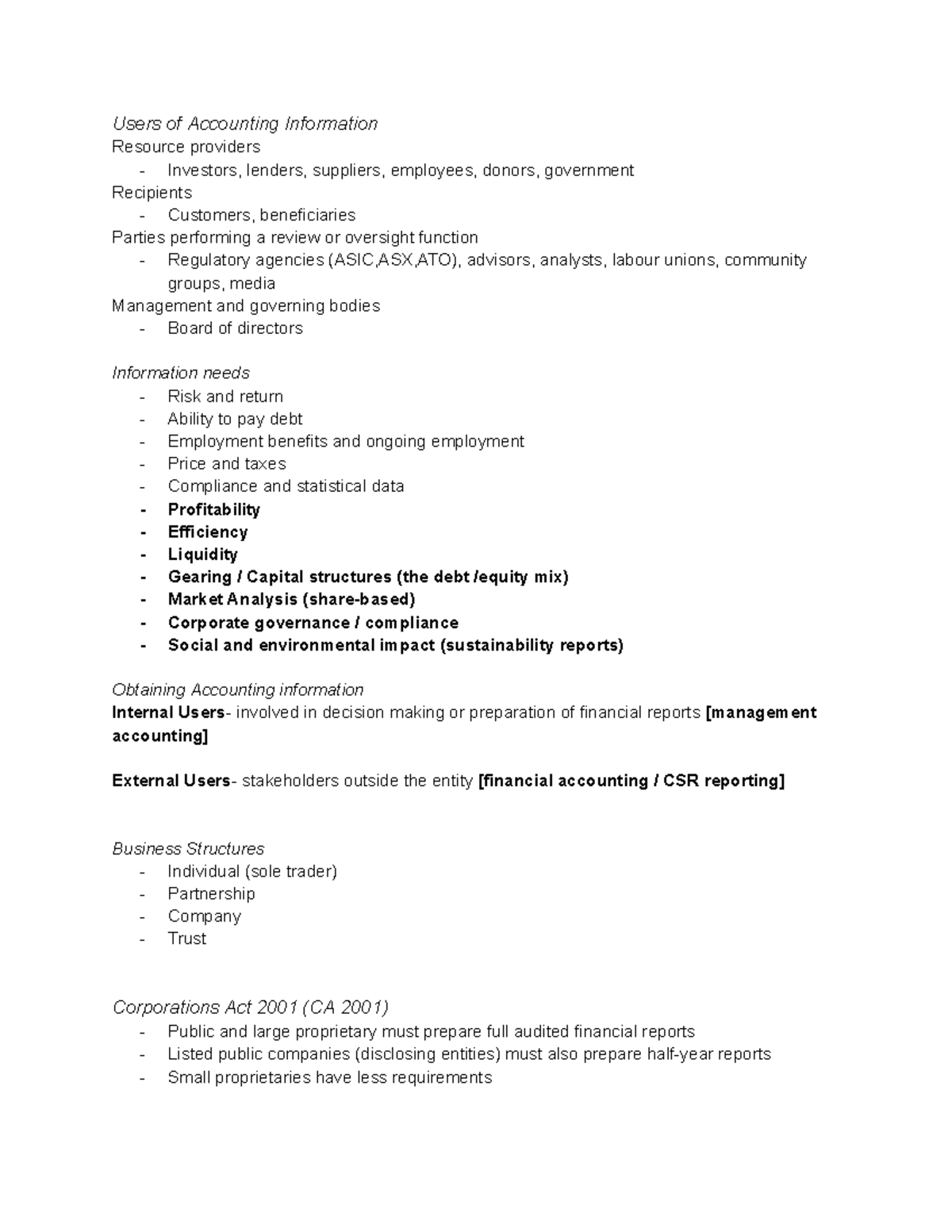 Acounting Reports and Analysis - Users of Accounting Information ...