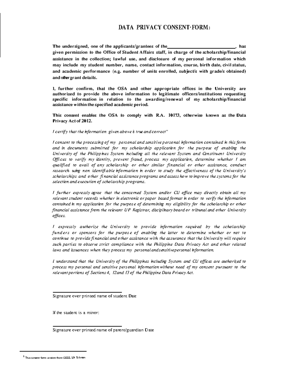 Data Privacy Act - DATA PRIVACY CONSENT·FORM 1 The undersigned, one of ...