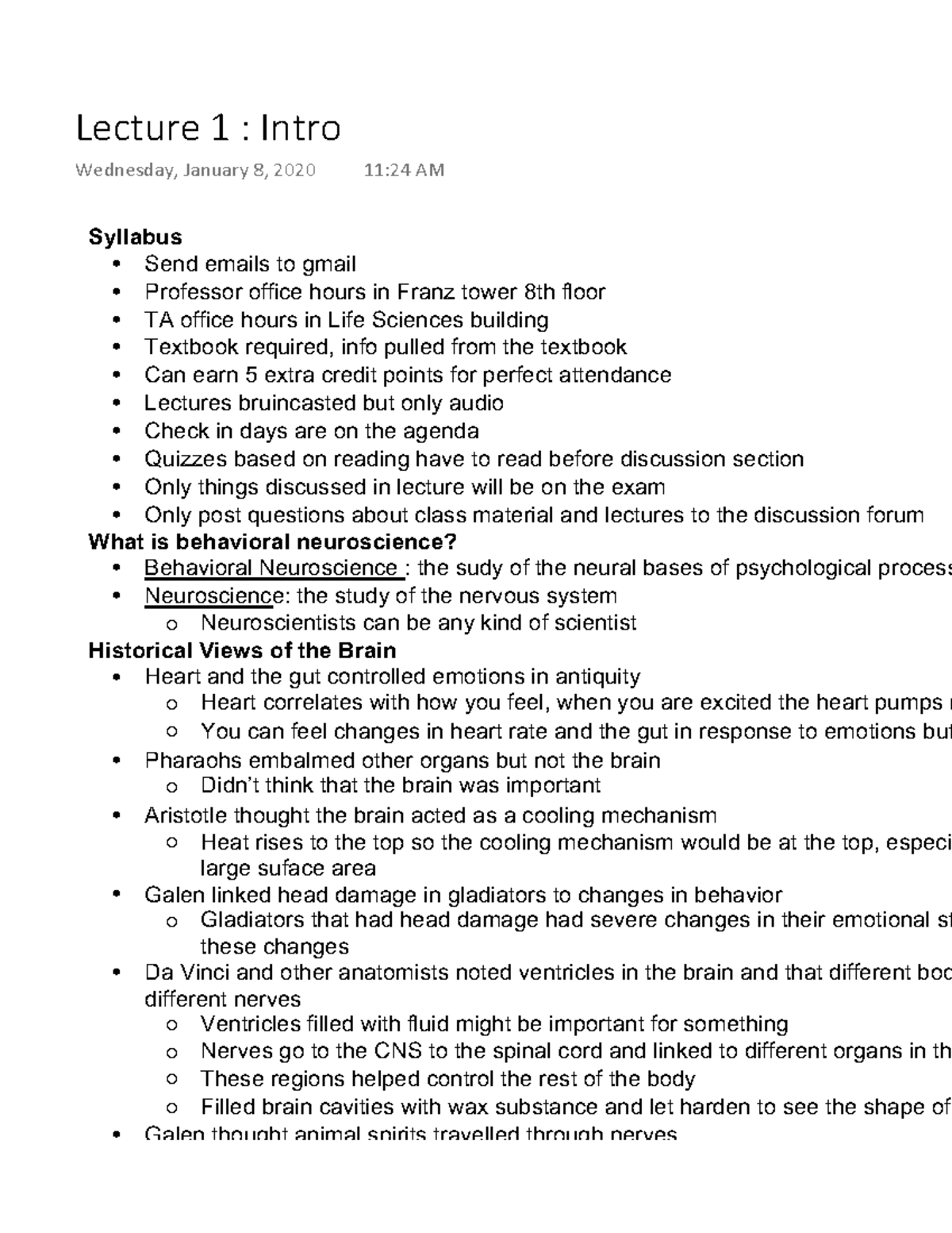 PSYCH 115 Lecture 1 Intro - Syllabus " Send emails to gmail " Professor ...