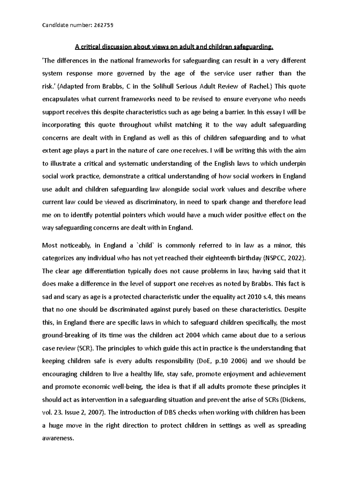Essay - writing - Candidate number: 262759 A critical discussion about ...