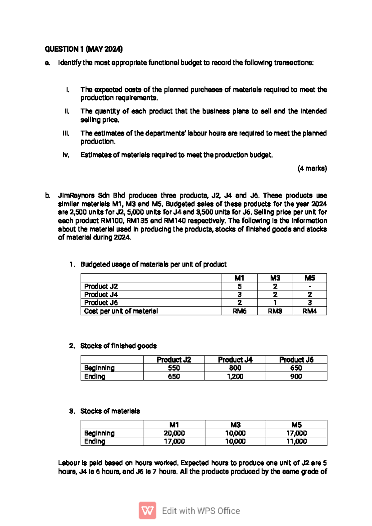 Tuto 1 Budgeting 1 - Topic 1 - QUESTION 1 (MAY 2024) a. Identify the ...