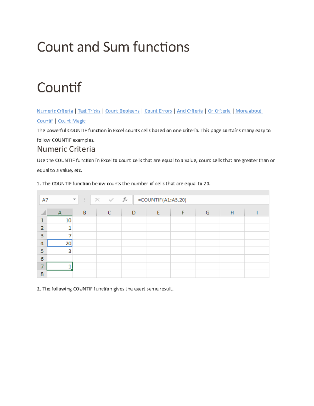 Count and Sum functions - Count and Sum functions Countif Numeric ...