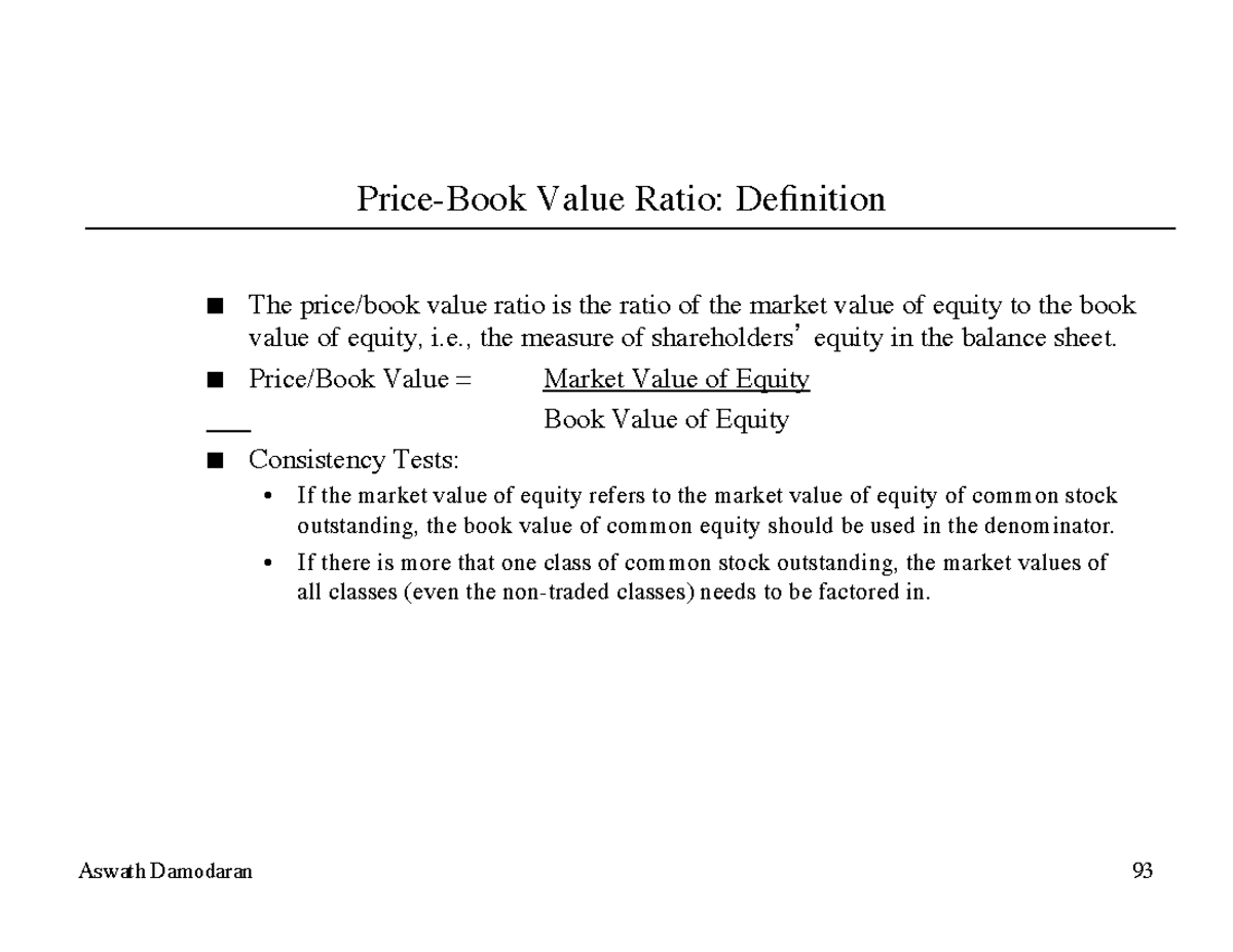 Chapter 10 Book Value Multiples - Price-Book Value Ratio: Definition ...