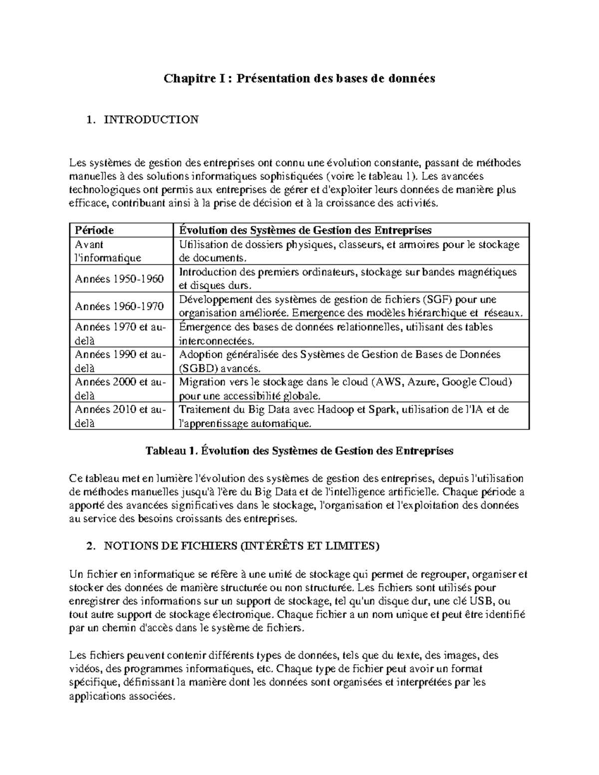 BDD-Chapitre 1 - chap 1 et 02 de base de donnees - Chapitre I : Présentation des bases de ...