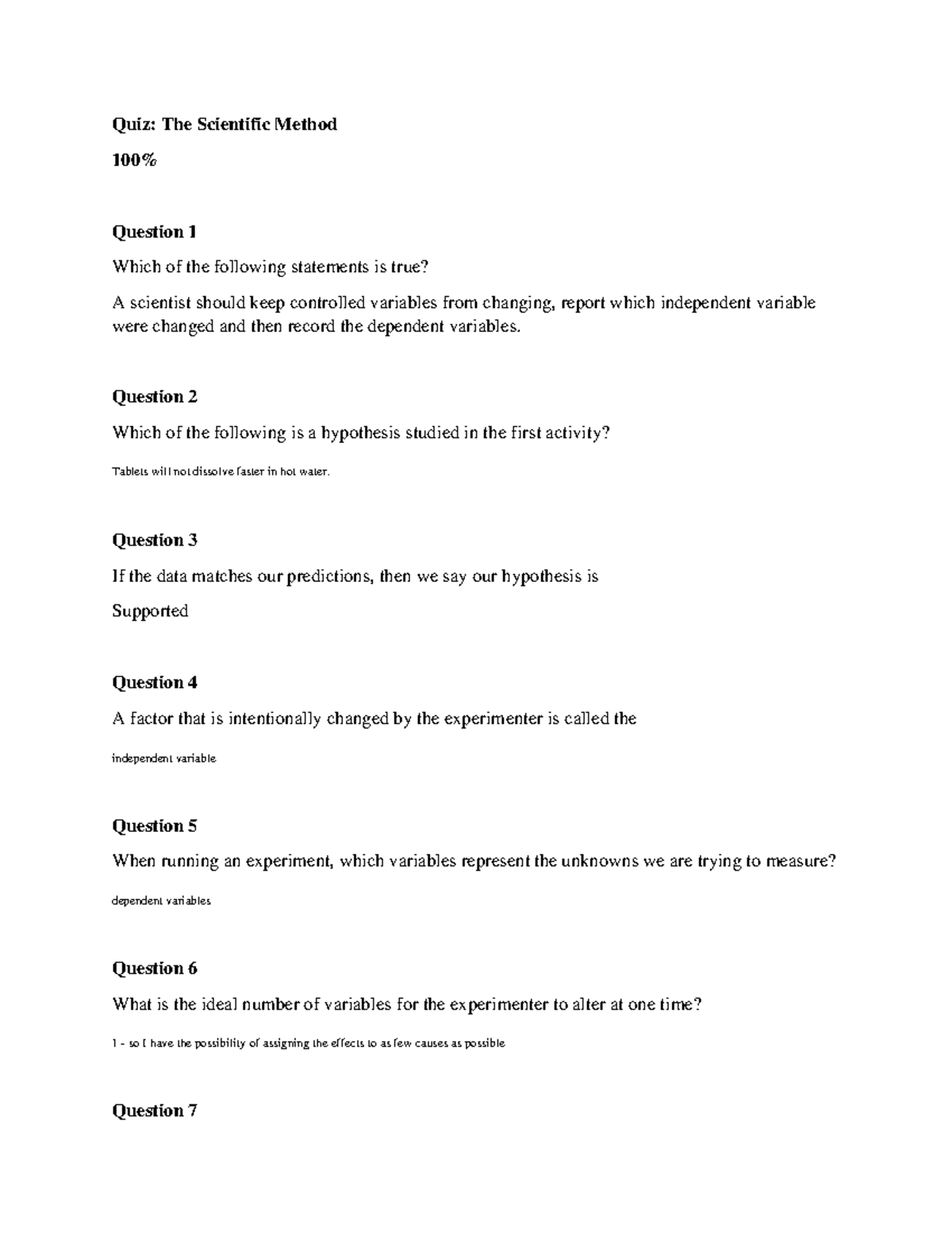 Quiz The Scientific Method - Quiz: The Scientific Method 100% Question ...