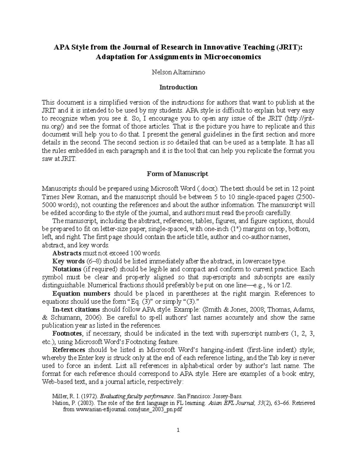 APA Style JRIT ECO203 - APA Style from the Journal of Research in ...