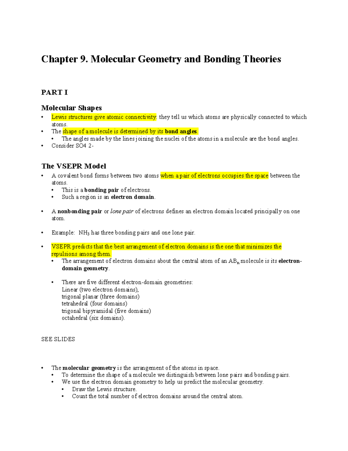Chapter 9 Notes 2018 - Chem - Chapter 9. Molecular Geometry and Bonding ...