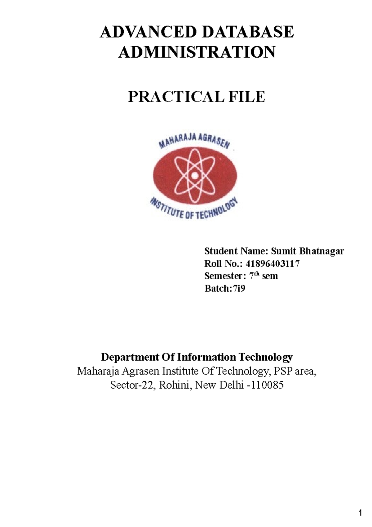 Advanced database administration practica file-Sumit - ADVANCED ...
