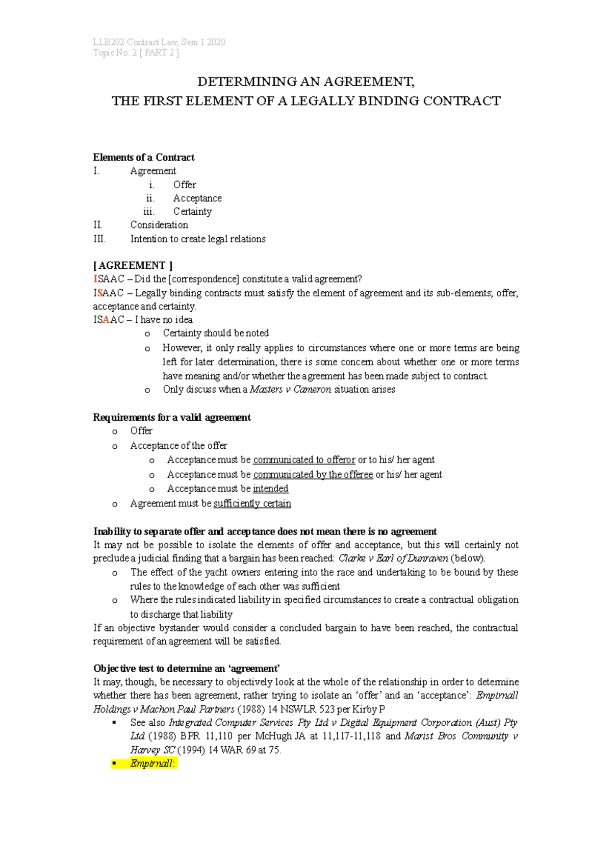 LLB202 Topic 1, Agreement - Topic No. 2 [ PART 2 ] DETERMINING AN ...