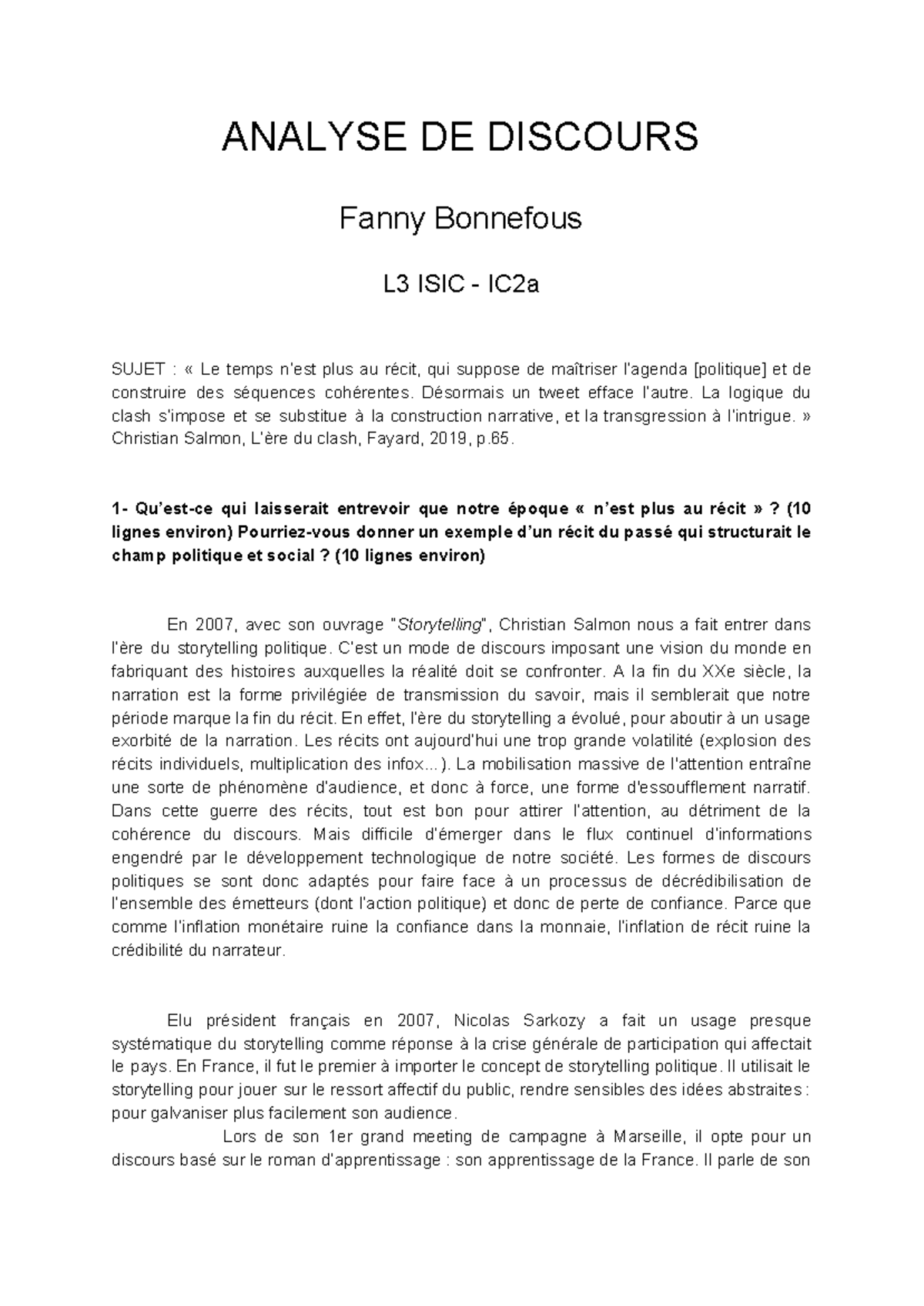 Analyse de discours - ANALYSE DE DISCOURS Fanny Bonnefous L3 ISIC ...