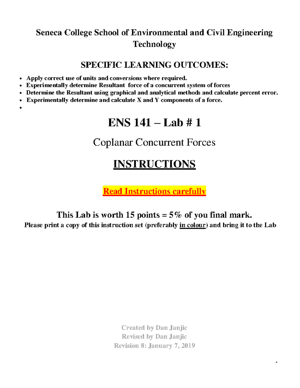 ENS - 141 - Lab - 1 - Seneca College School of Environmental and Civil ...