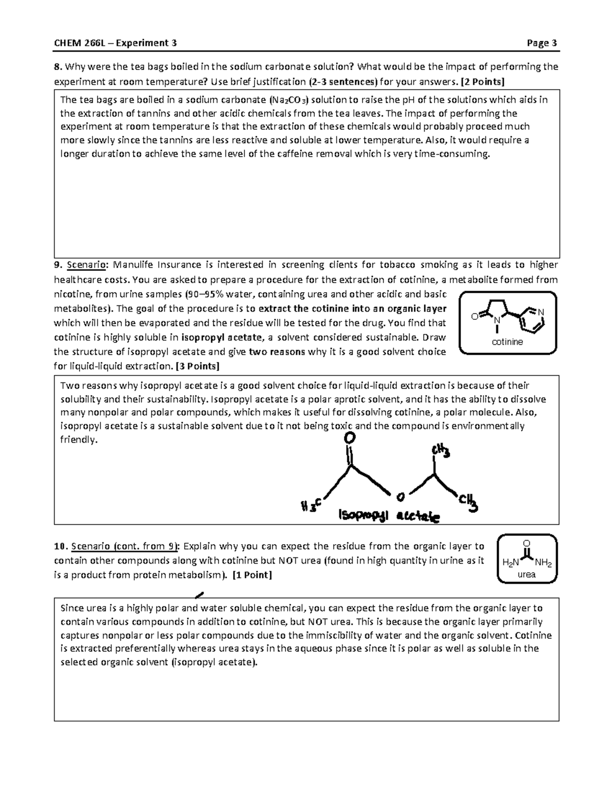 CHEM 266L Exp 3 Page 3 - Provides questions and answers - CHEM 26 6 L ...