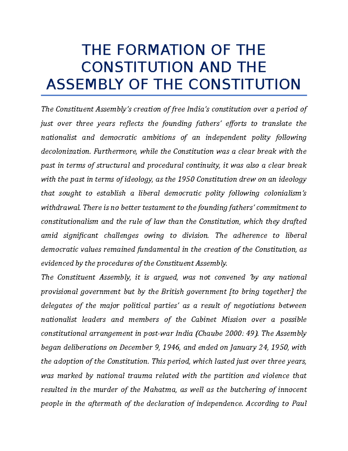 THE Formation OF THE Constitution AND THE Assembly OF THE Constitution ...