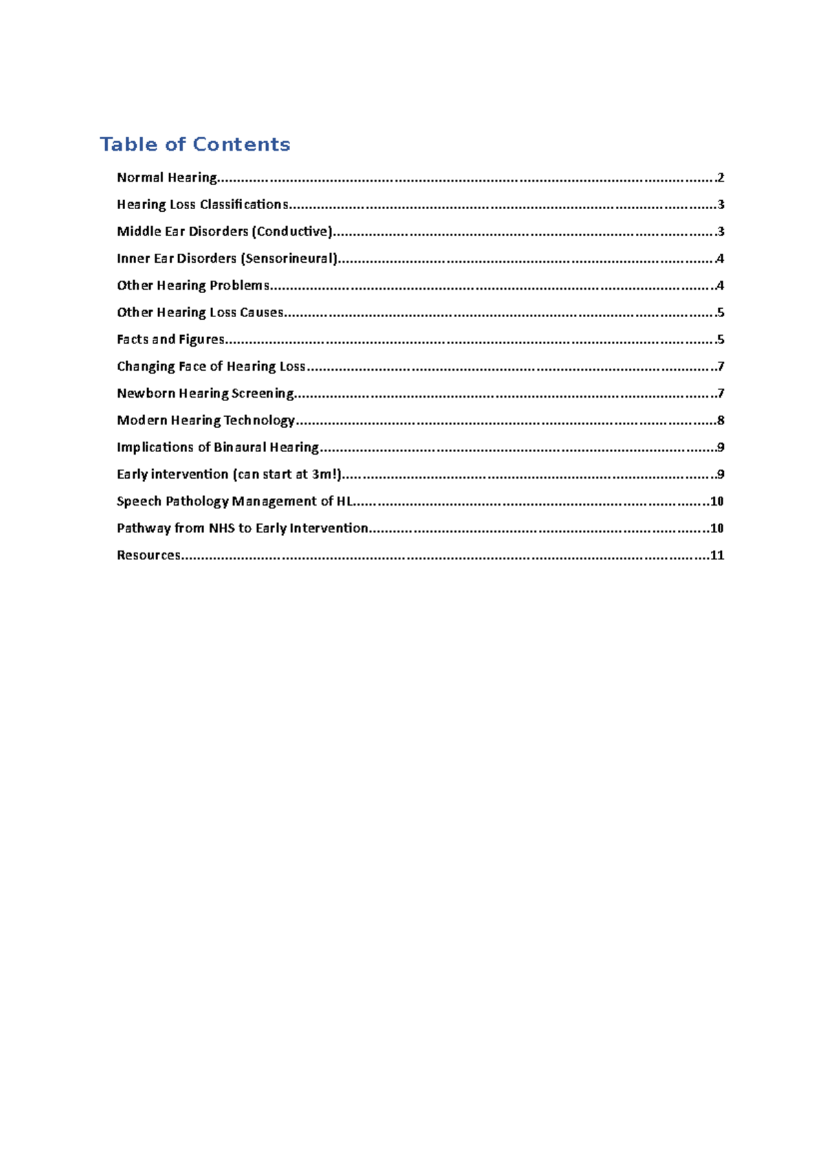 W3 Hearing - Table of Contents Normal - Studocu