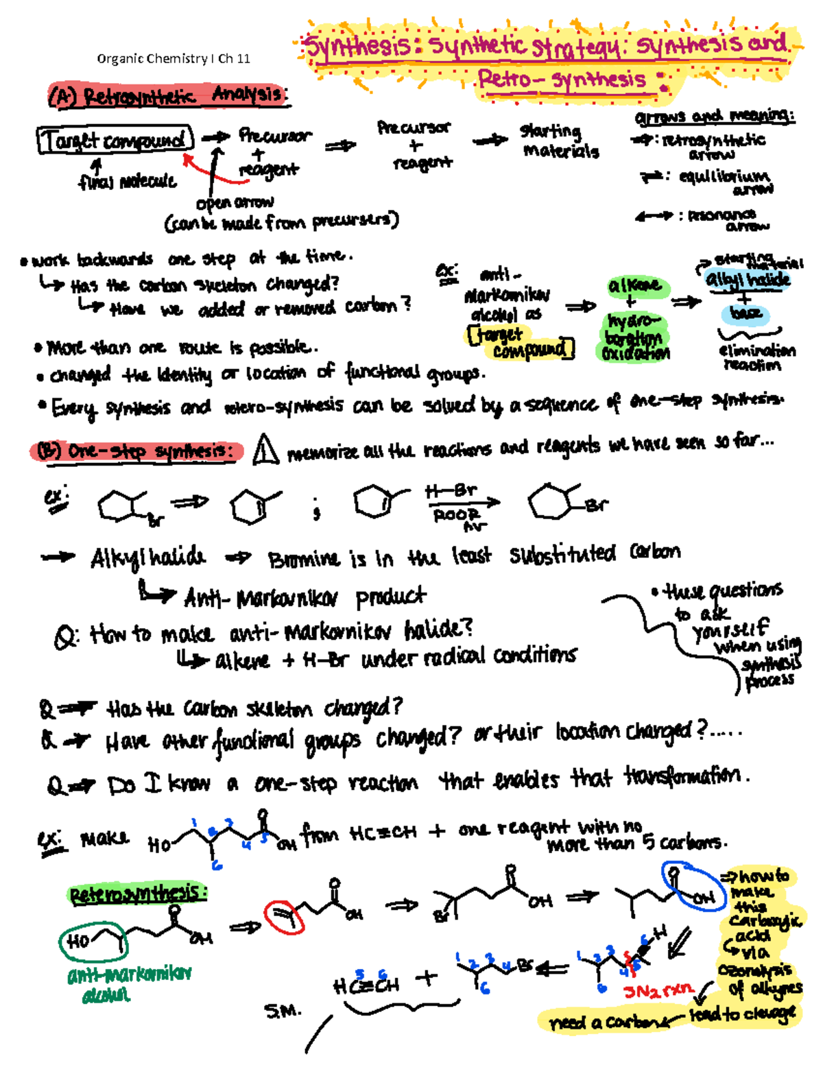 Ch 11 notes - Organic Chemistry I Ch 11 Synthesis: synthetic Strategy ...