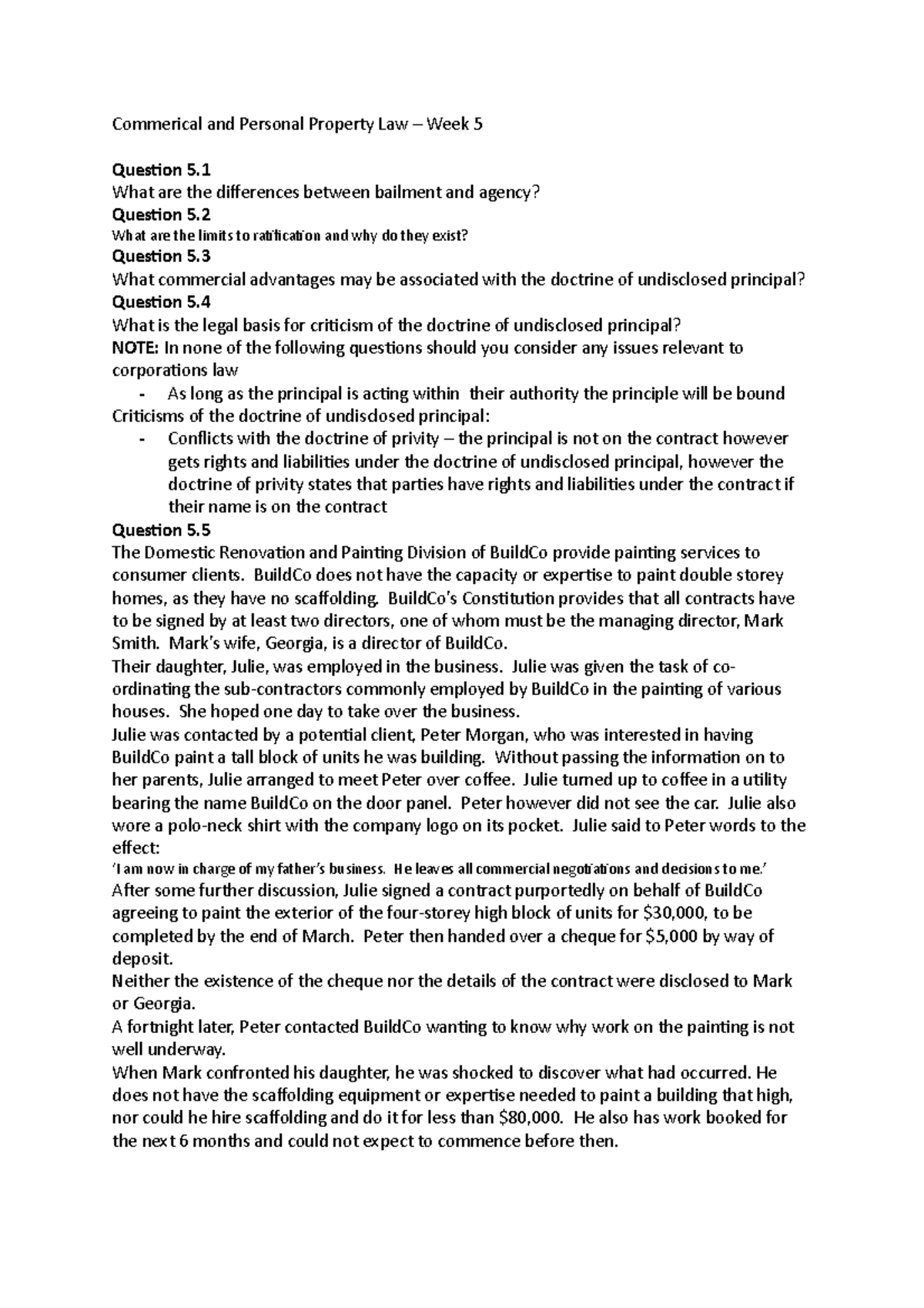 Week 5 Tutorial - Commerical and Personal Property Law – Week 5 Question 5. What are the ...