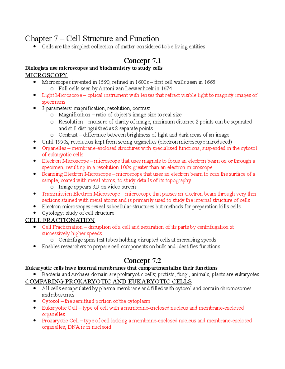 7 Cell Structure And Function Chapter 7 Cell Structure And