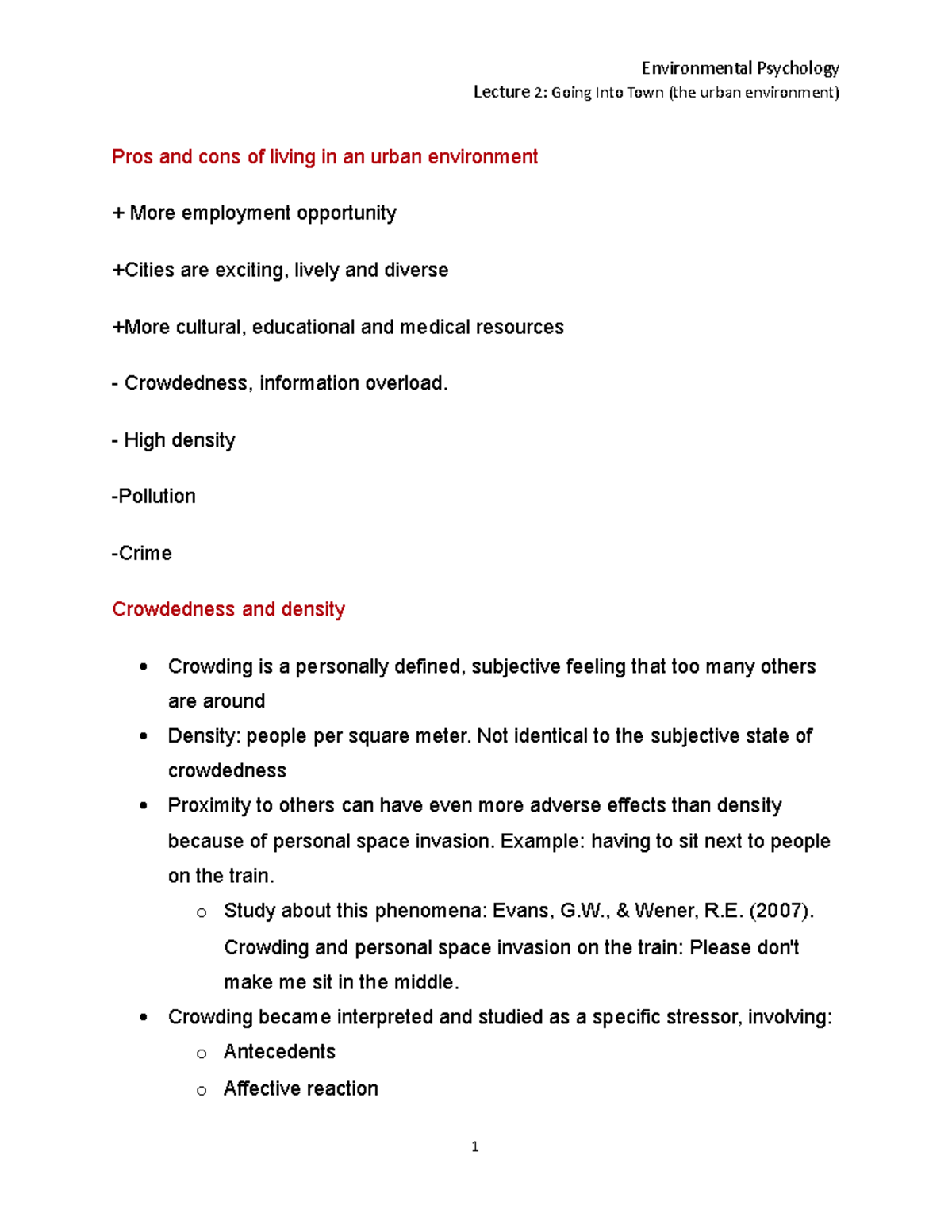 2021 - Environmental Psychology - Lecture Notes - II- The Urban ...