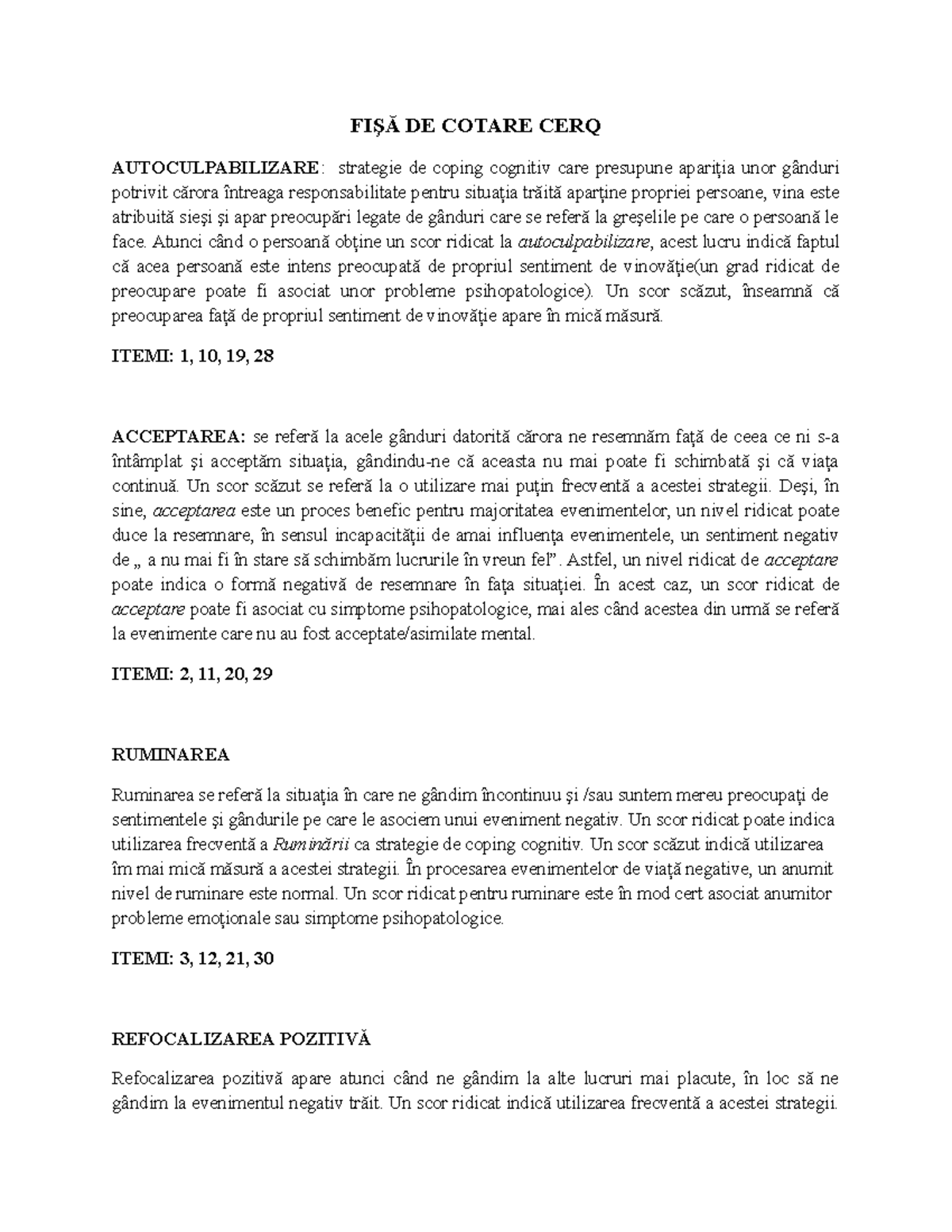Fisa de Cotare CERQ - FIŞĂ DE COTARE CERQ AUTOCULPABILIZARE : strategie ...