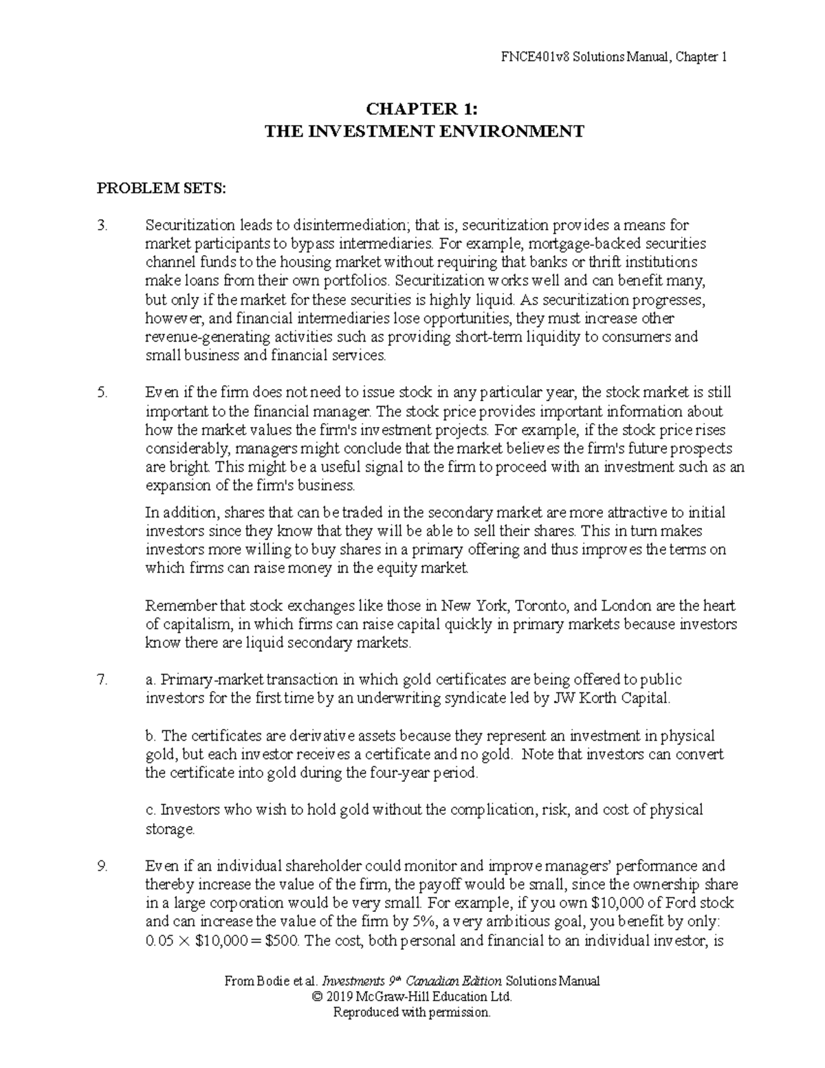 FNCE401v8 solutions manual Ch 01 - FNCE401v8 Solutions Manual, Chapter 1 CHAPTER 1: THE ...