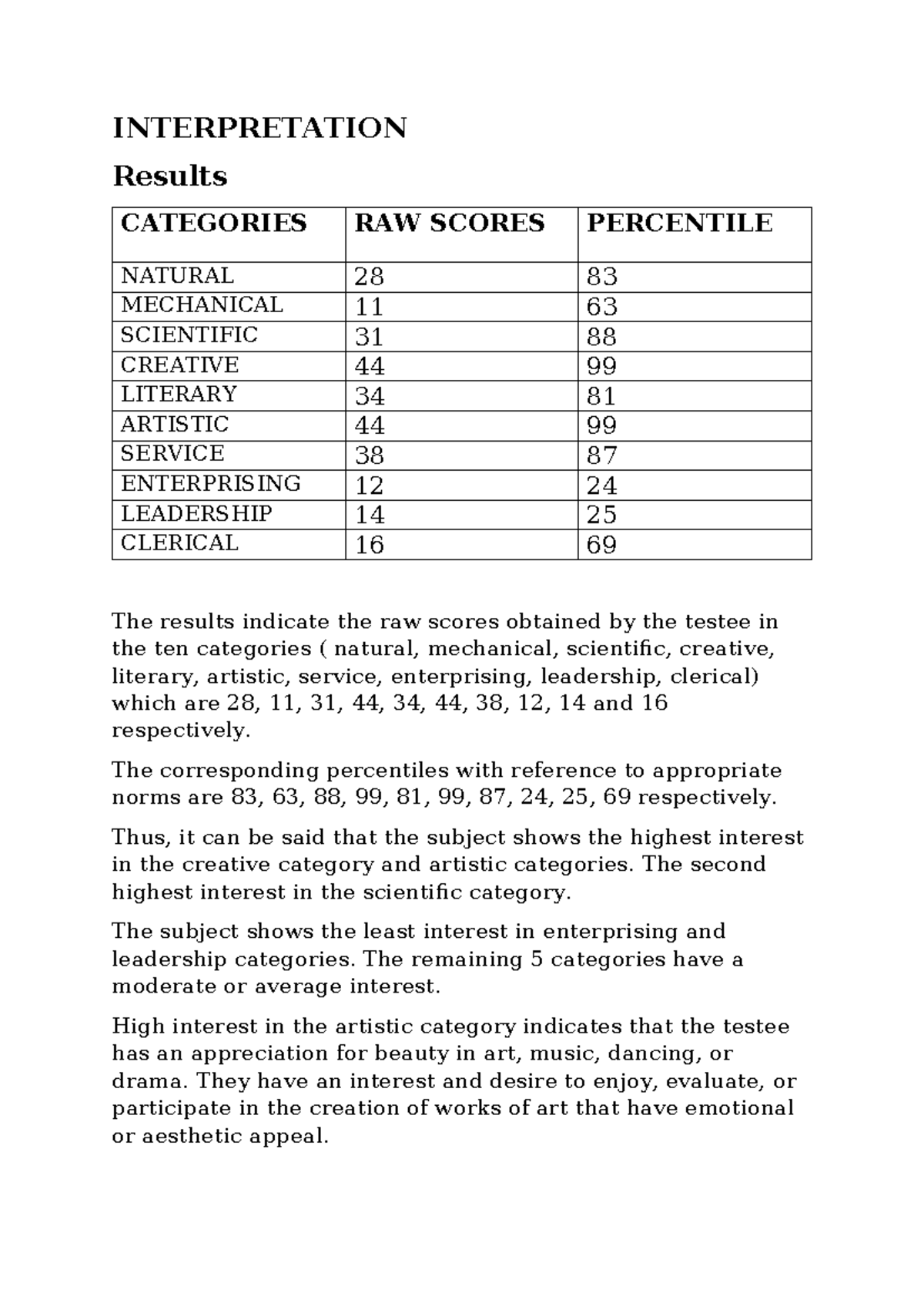 Guilford Zimmerman Interest Inventory Interpretation - INTERPRETATION ...