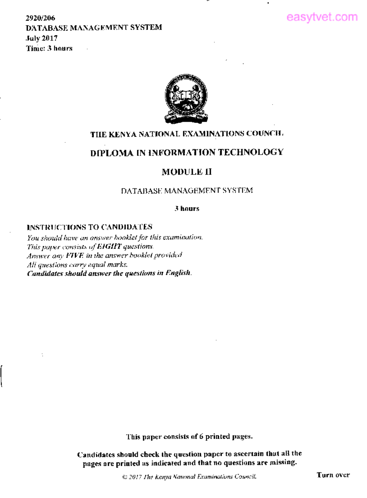 2017 july - notes - easytvet DATABASE MANAGEMENT SYSTEM July 2017 Time ...