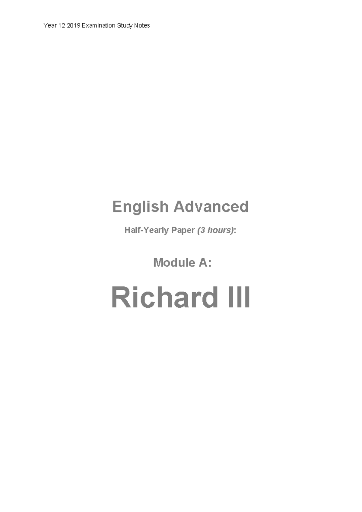 Detailed Analysis of Richard III Text - Module A - English Advanced ...