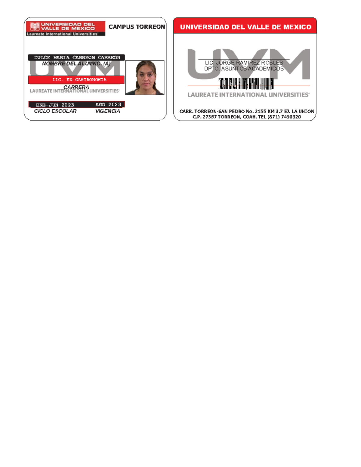Credencial UVM Dulce Maria 2023 ...