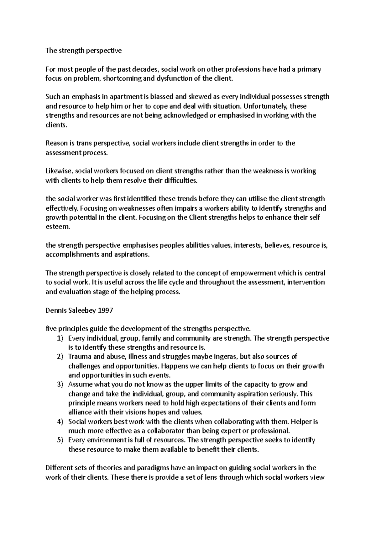 20 The strength perspective - The strength perspective For most people ...