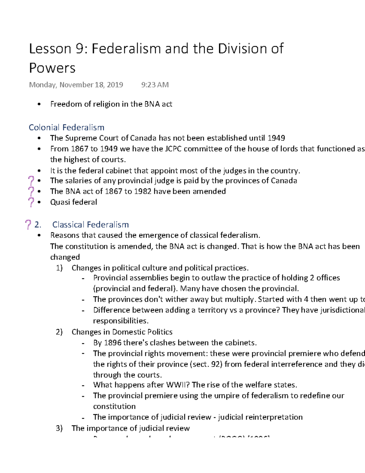 Lesson 9 Federalism and the Division of Powers - Freedom of religion in ...