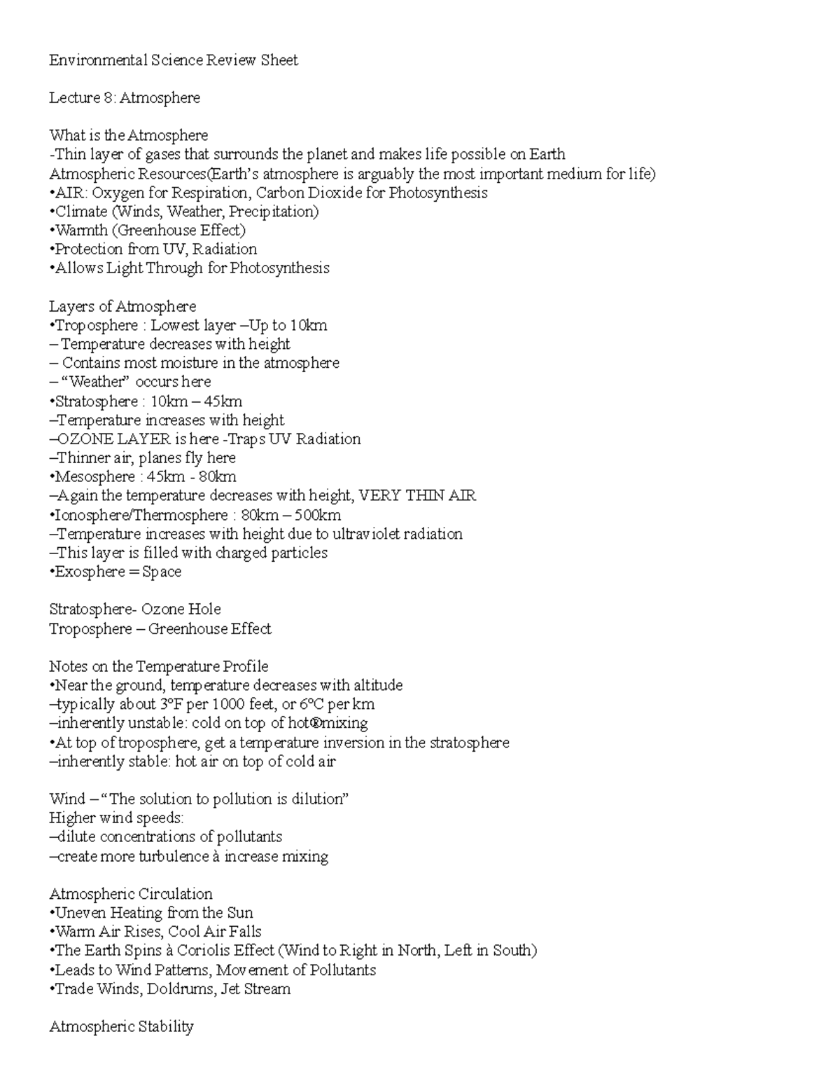 Environmental Science Review Sheet - Environmental Science Review Sheet ...