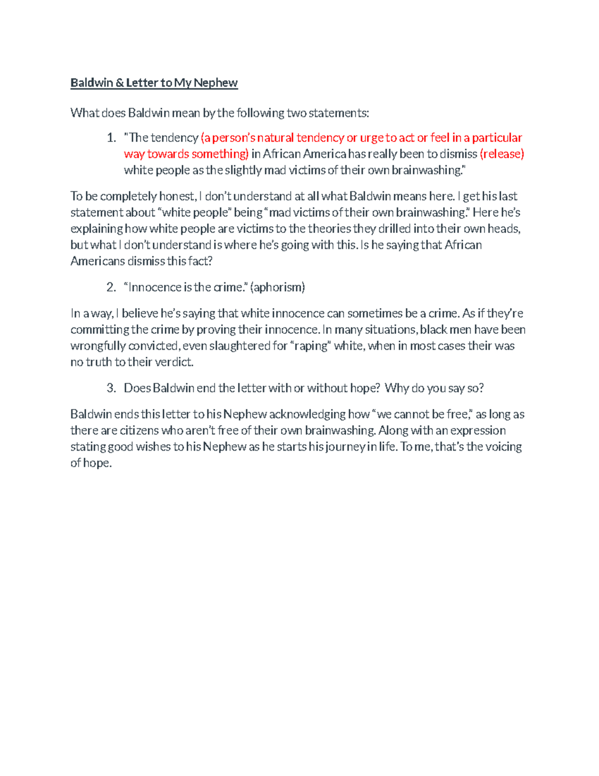 Baldwin & Letter to My Nephew - Baldwin & Letter to My Nephew What does ...