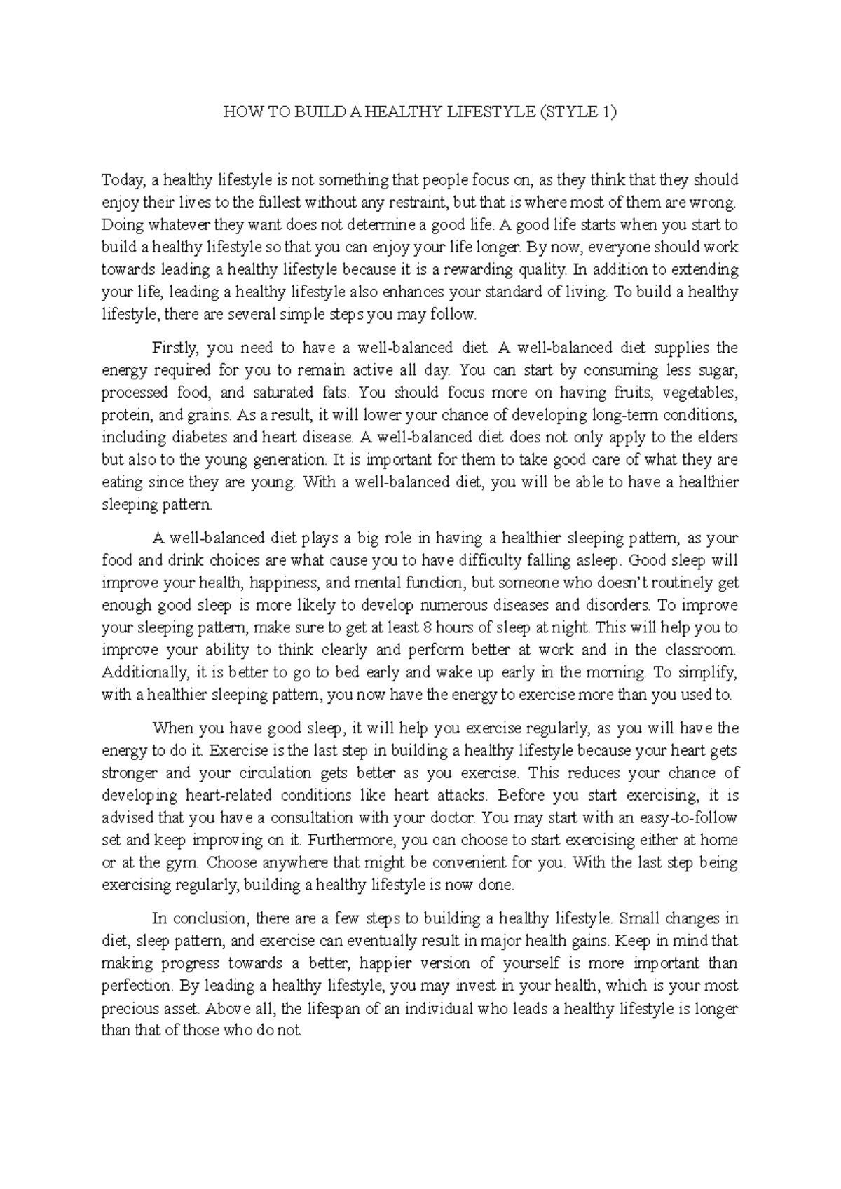 TSL024- Style 1 Essay - HOW TO BUILD A HEALTHY LIFESTYLE (STYLE 1 ...