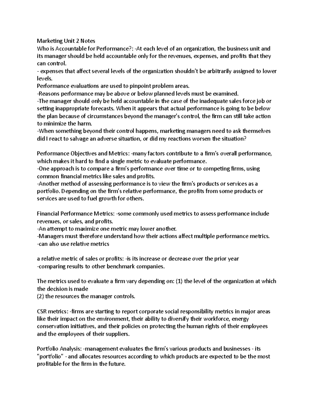 Marketing Unit 2 Notes - Marketing Unit 2 Notes Who is Accountable for ...