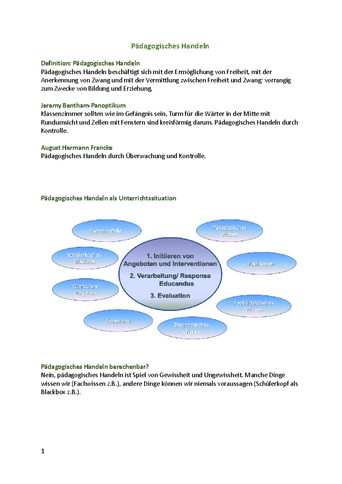 Zusammenfassung - Pädagogisches Handeln Definition: Pädagogisches ...