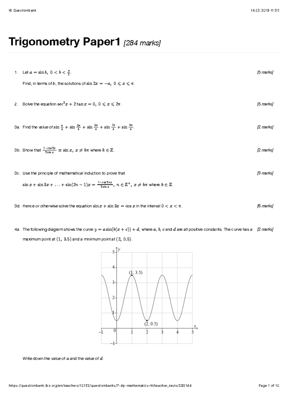 08 Trigonometry Paper 1 HL - Trigonometry Paper1 [284 marks] 1. Let ...