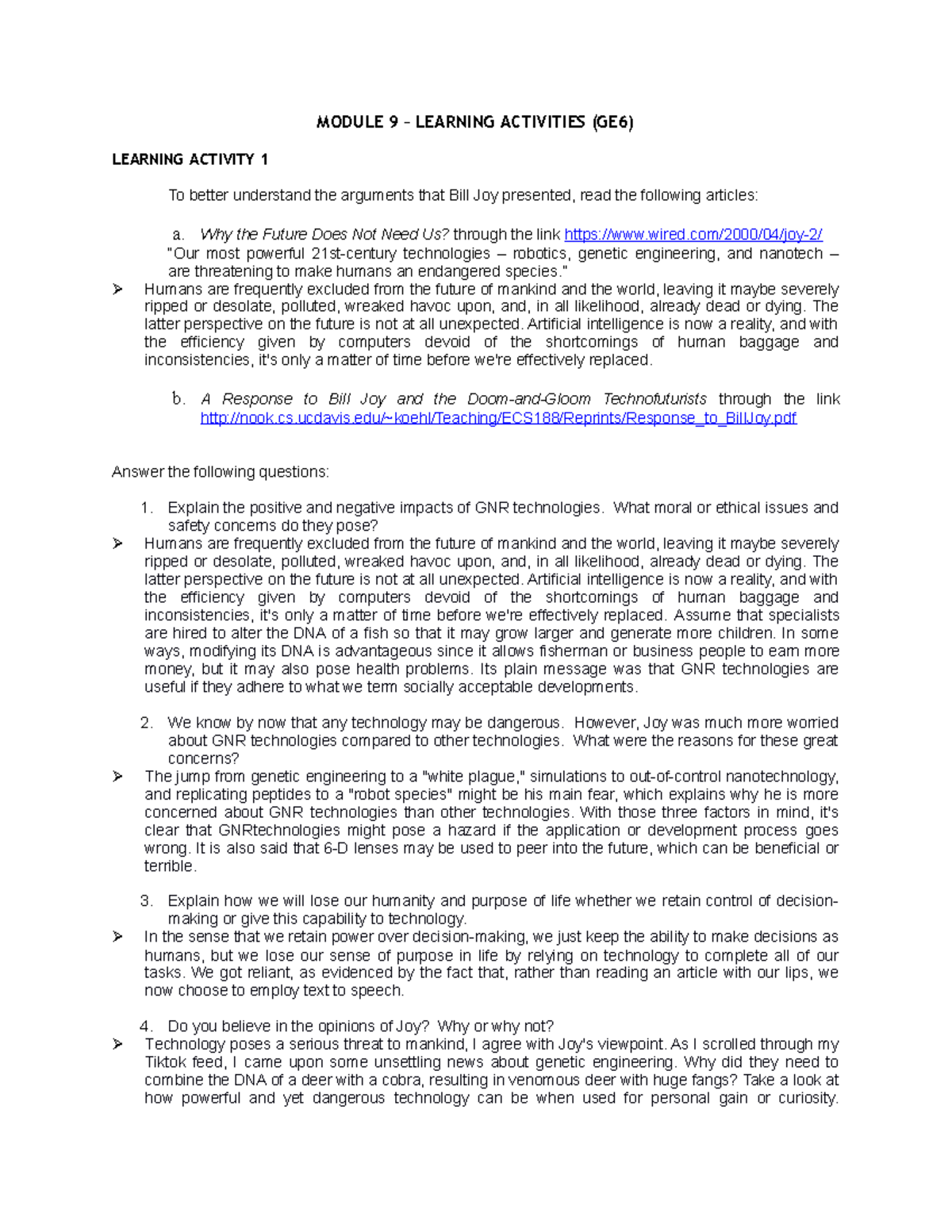 Module 9-Learning Activities GE6 - MODULE 9 – LEARNING ACTIVITIES (GE6 ...