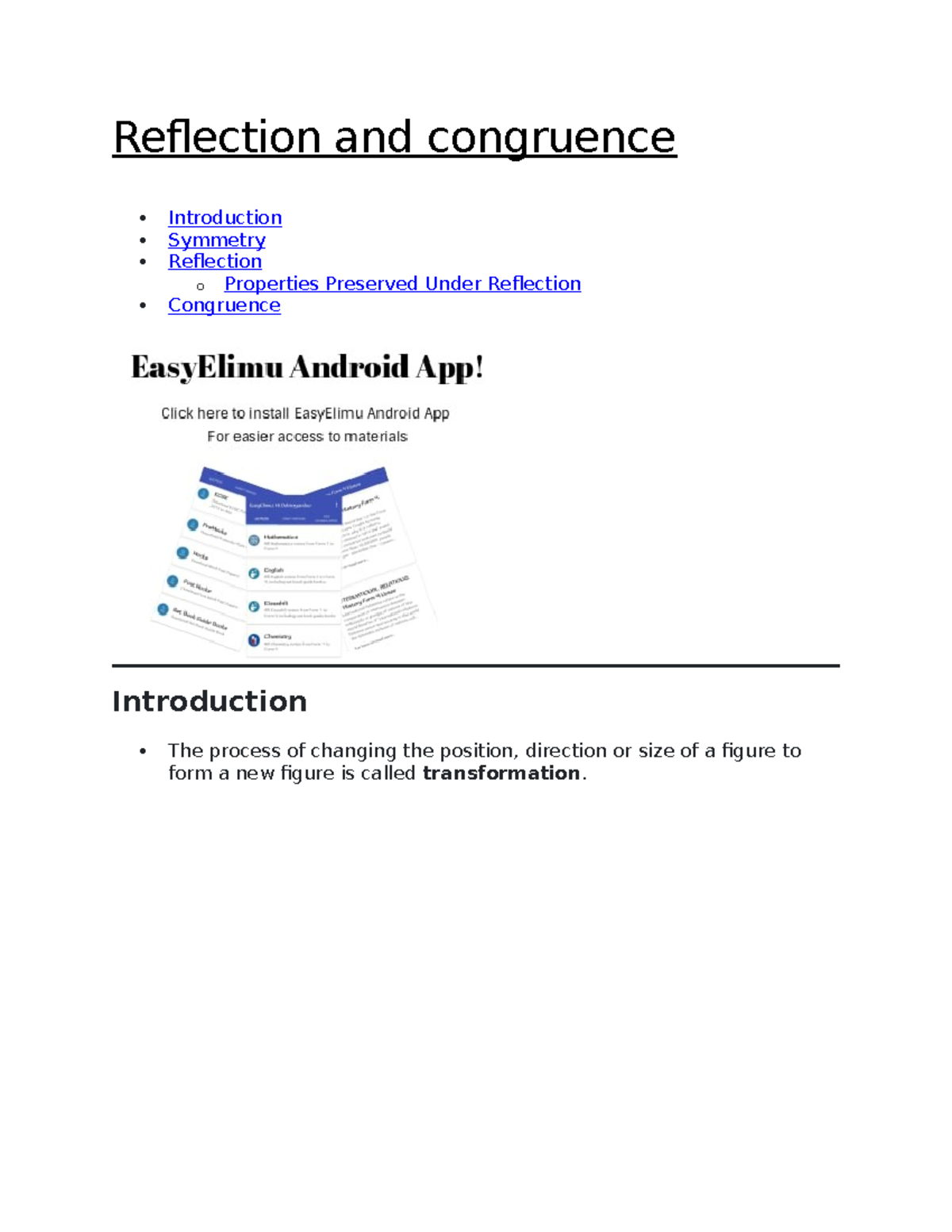 Reflection and congruence - Symmetry Symmetry is when one shape becomes ...