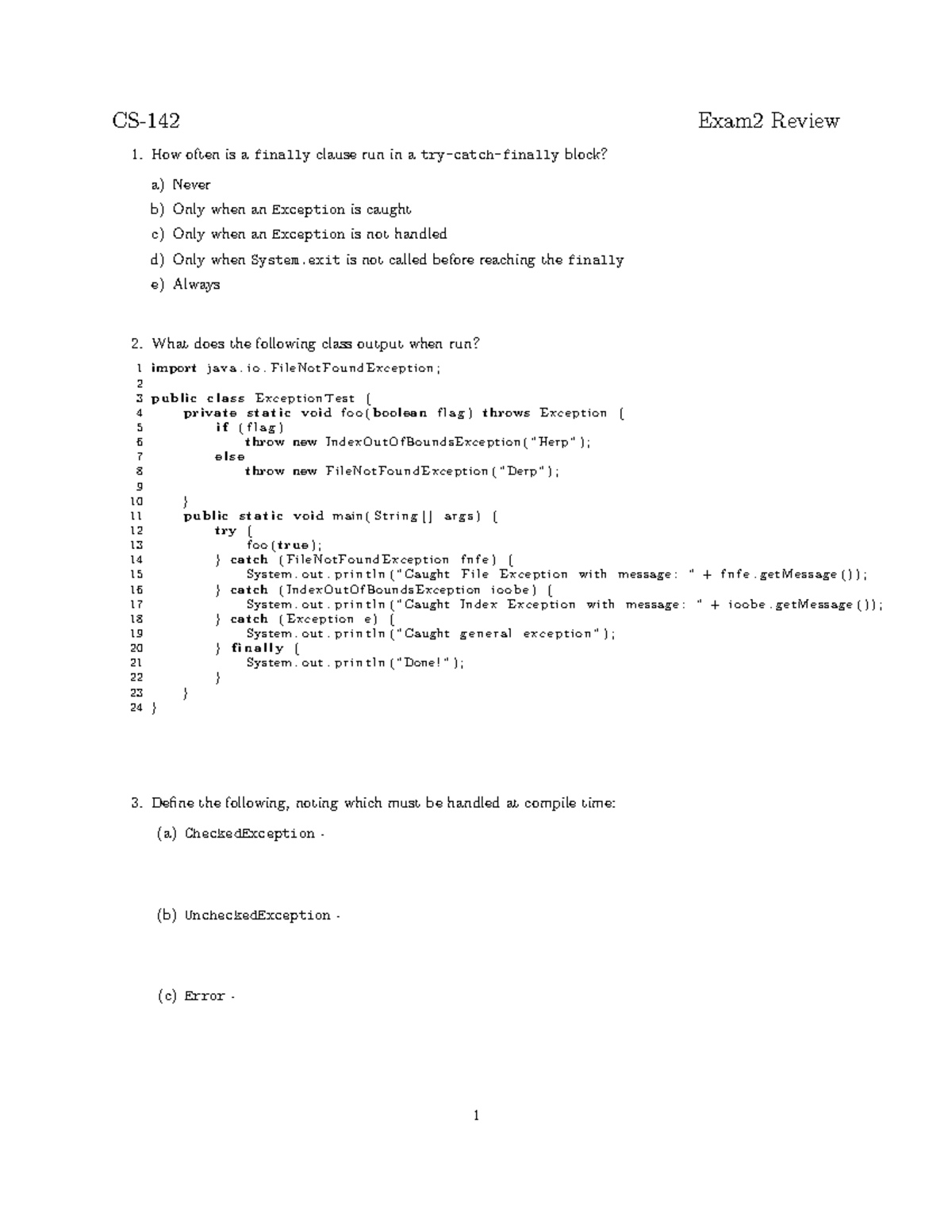Worksheet - Midterm 2 practice exam - CS-142 Exam2 Review 1. How often ...