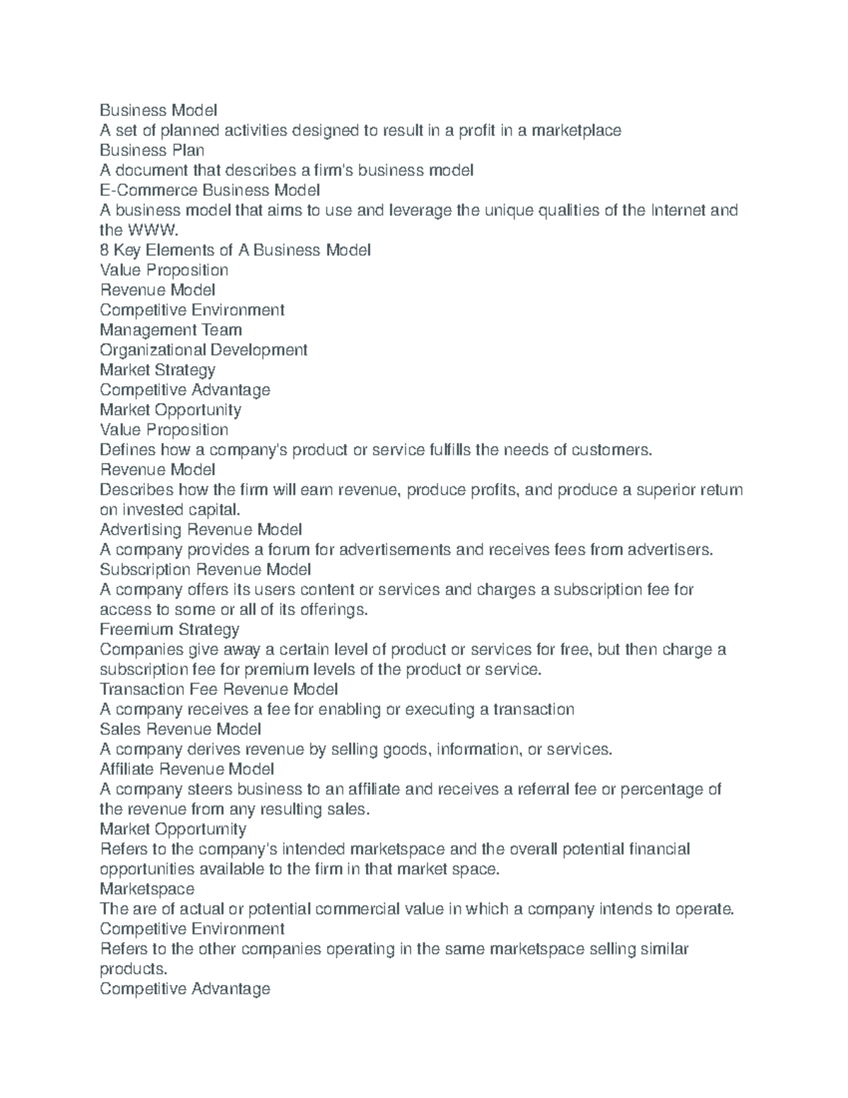 Mis 4 - Summary Mis Research Topics - Business Model A set of planned ...