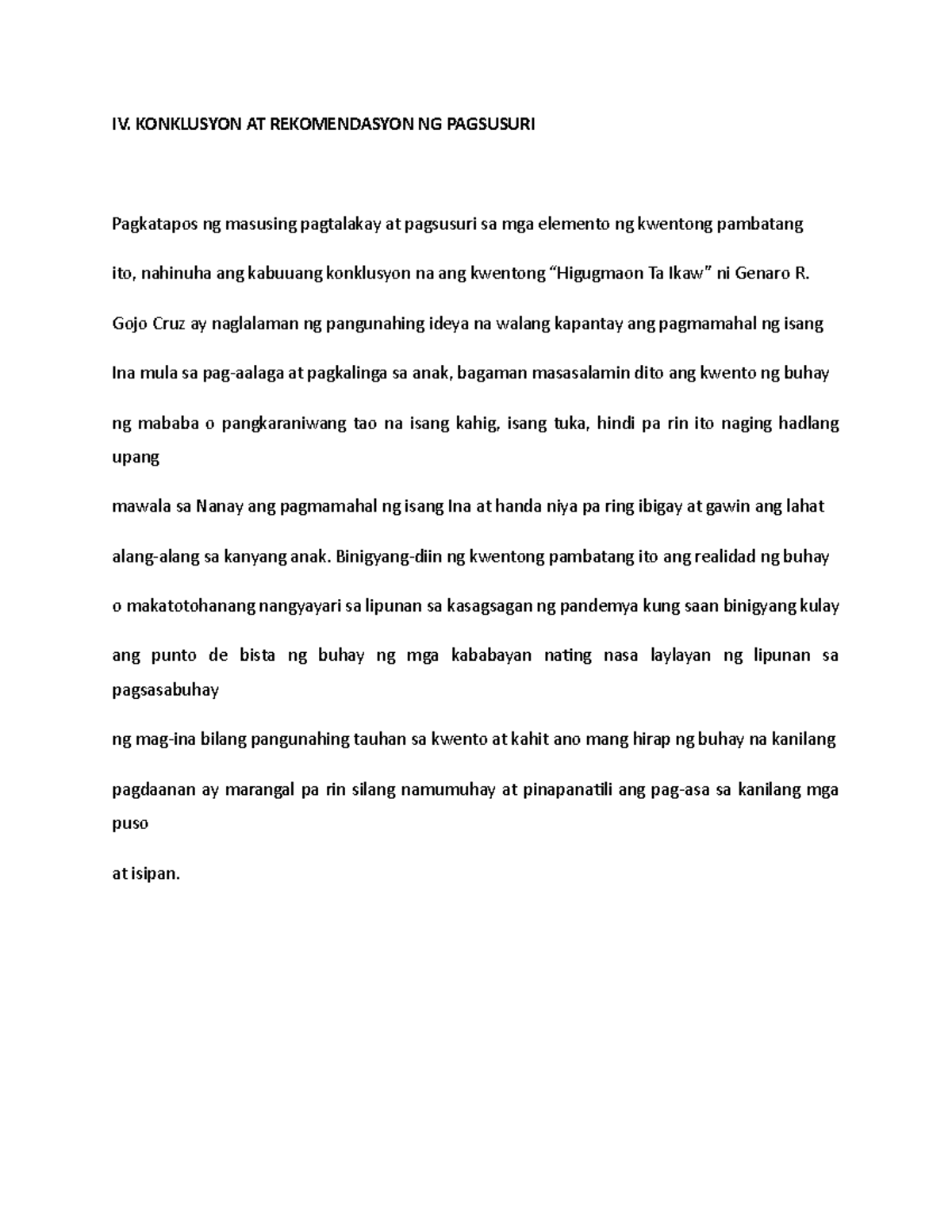 Fillit 1-37 - IV. KONKLUSYON AT REKOMENDASYON NG PAGSUSURI Pagkatapos ...