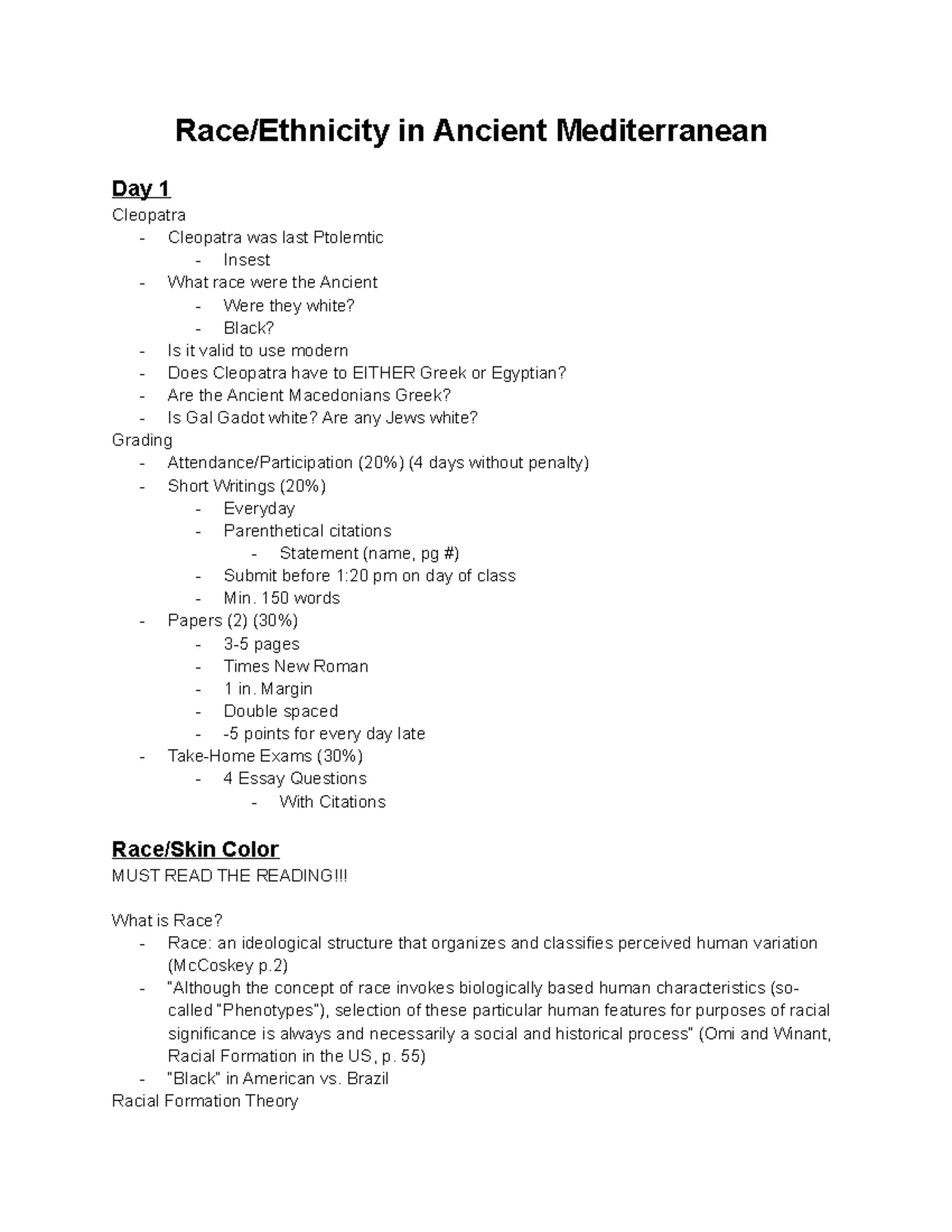 Notes for Race Ethnicity in Ancient Mediterranean - Race/Ethnicity in ...