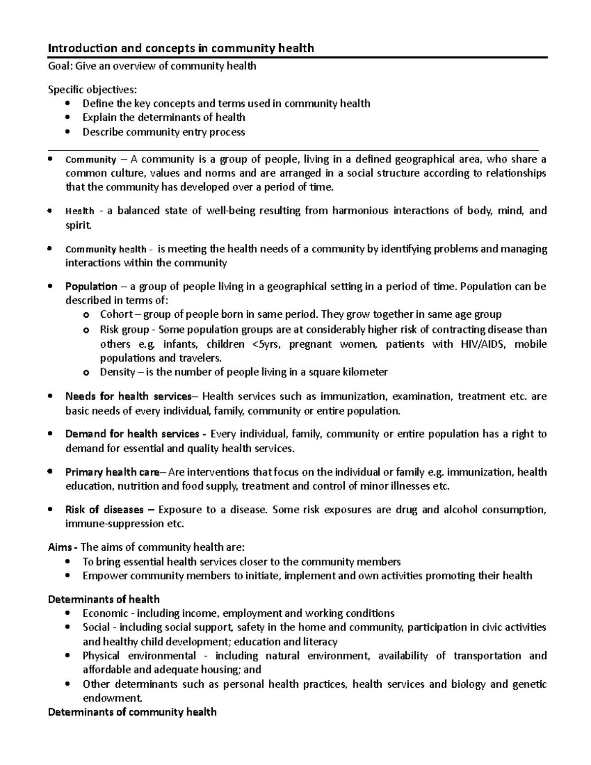 Unit 1 Introduction to concepte in community health - Introduction and ...