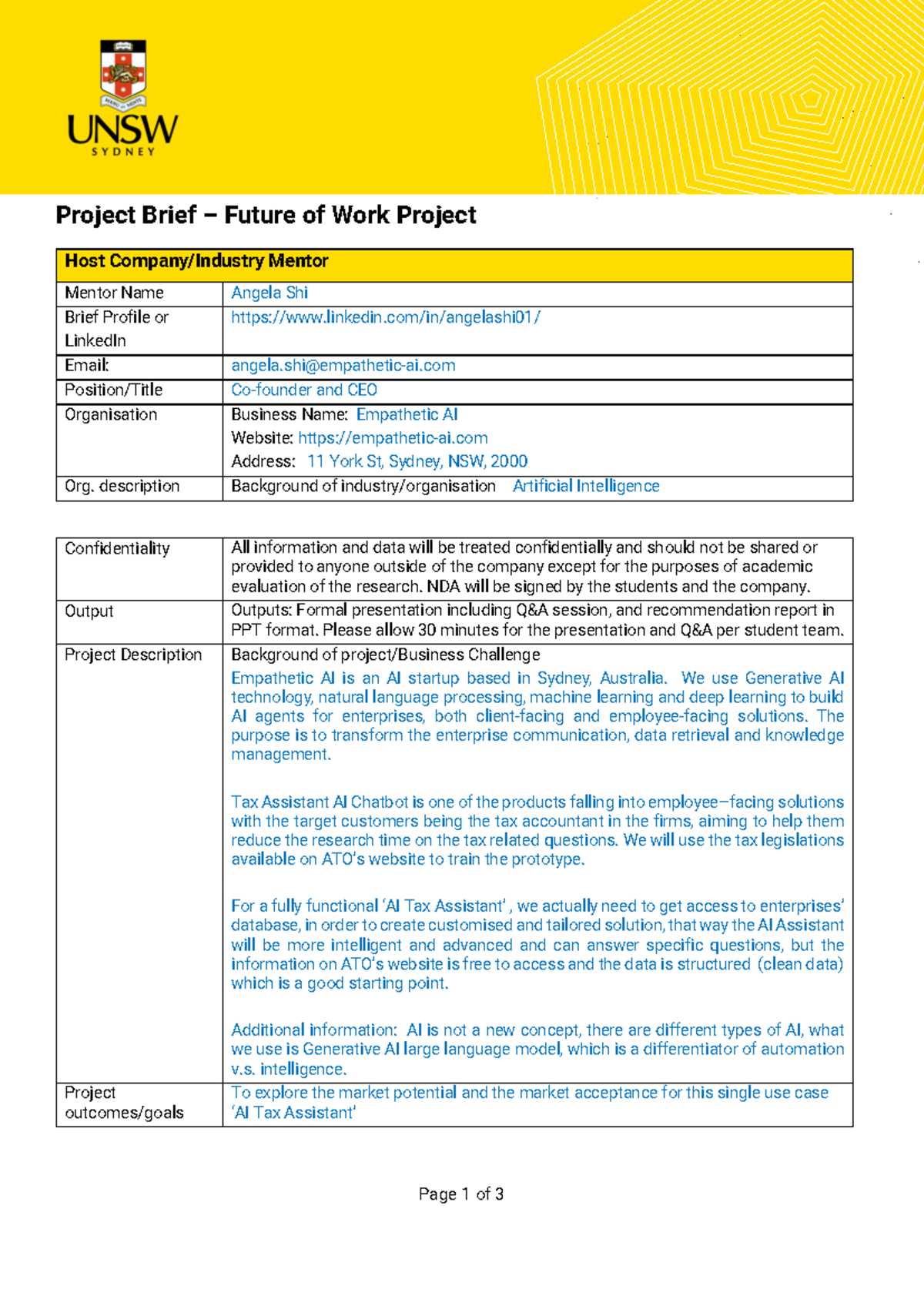 Future of Work Project Brief - Empathetic AI - Page 1 of 3 Project ...