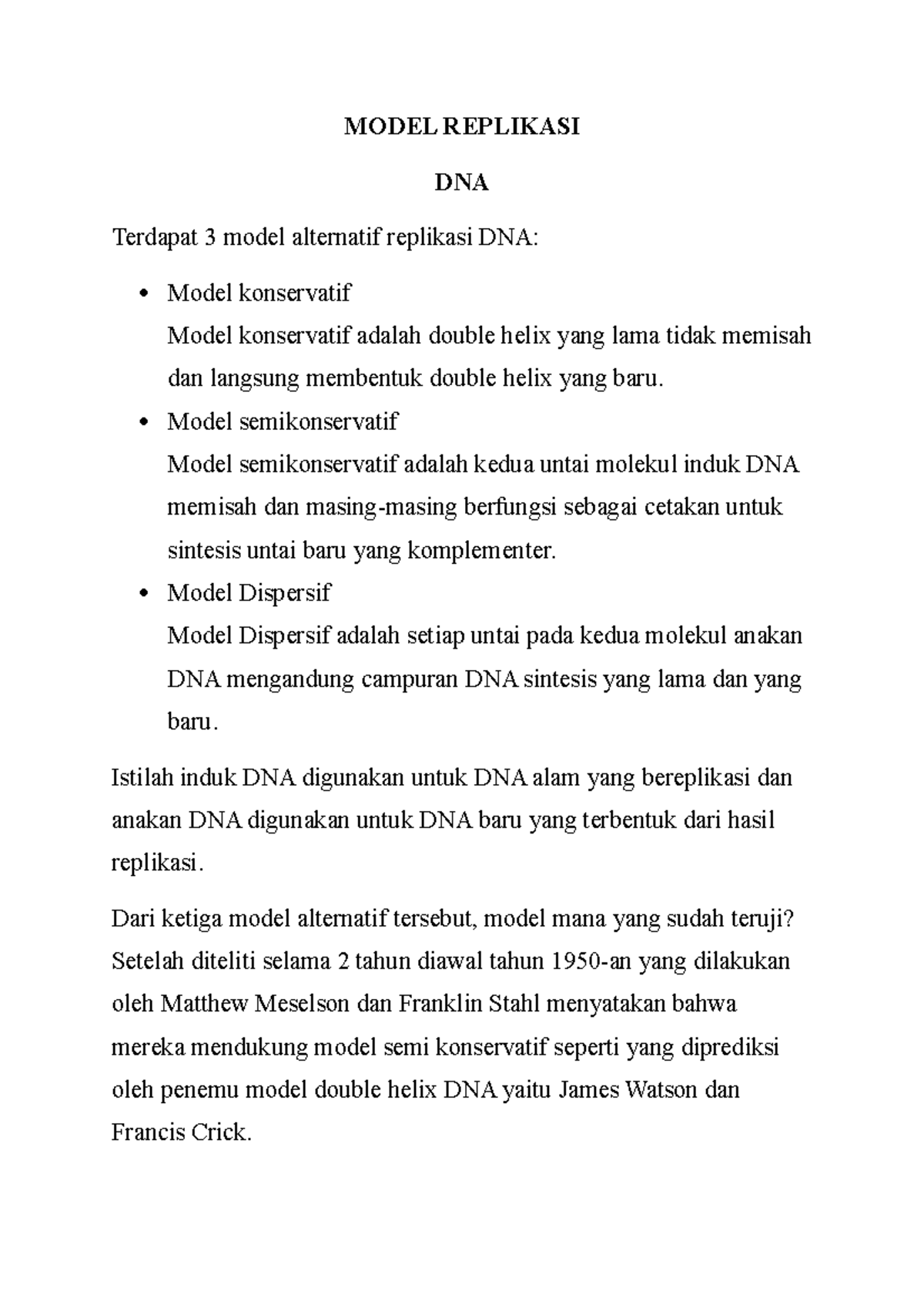 Materi Genetik DNA part 1 - MODEL REPLIKASI DNA Terdapat 3 model ...