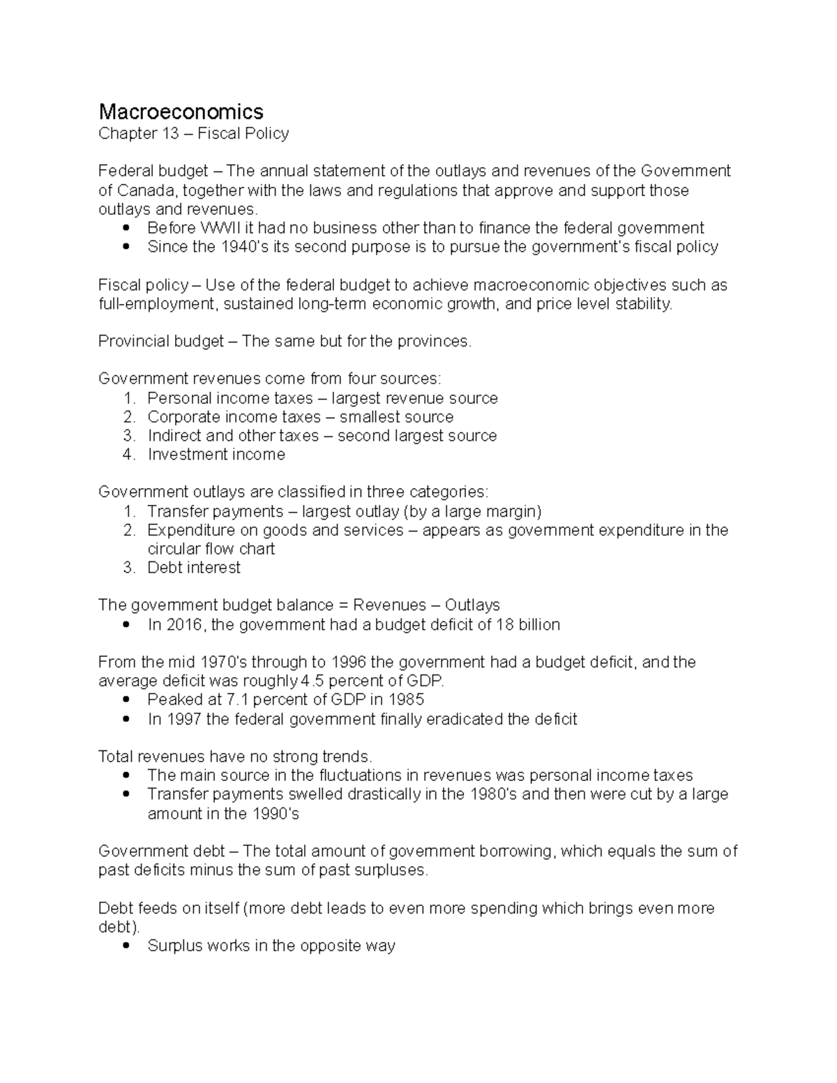 Chapter 13 (Fiscal Policy) - Macroeconomics Chapter 13 – Fiscal Policy ...