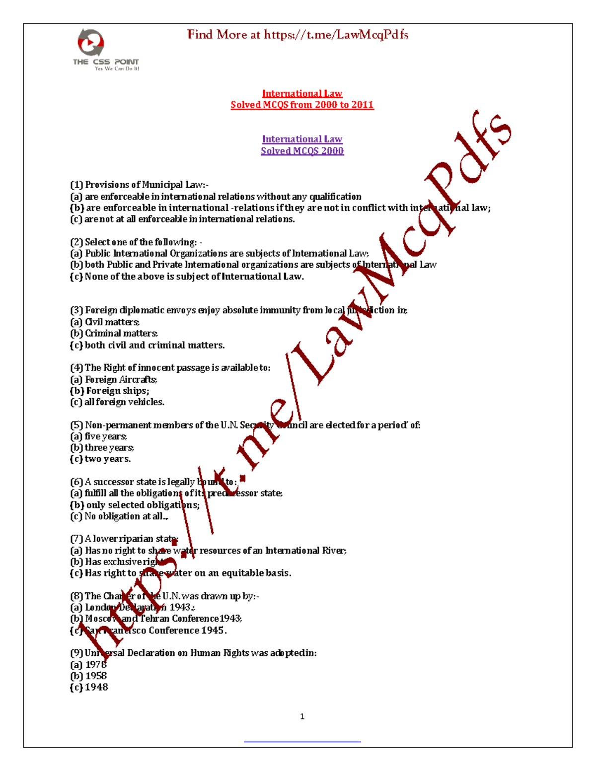 International Law MCQ - International Law Solved MCQS from 2000 to 2011 ...
