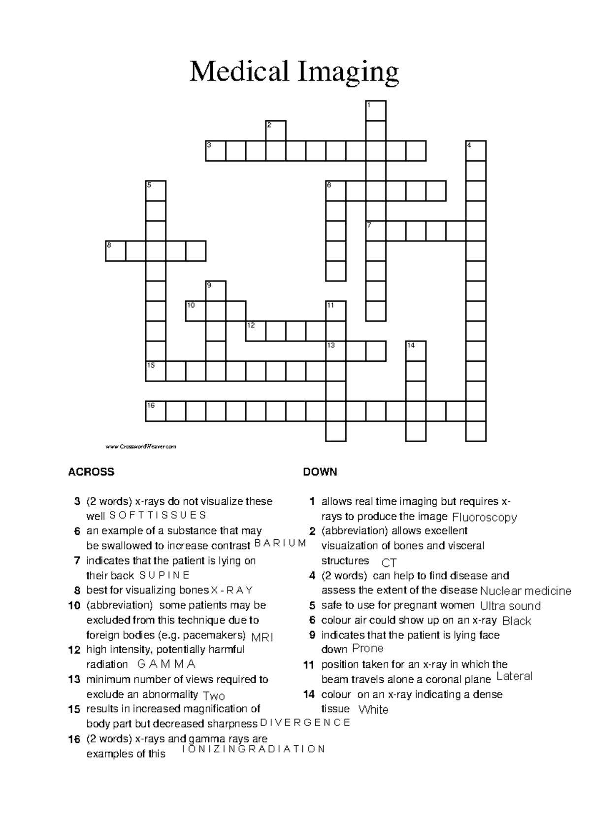 Medical imaging crossword with solution - Medical Imaging 1 2 3 4 5 6 7 ...
