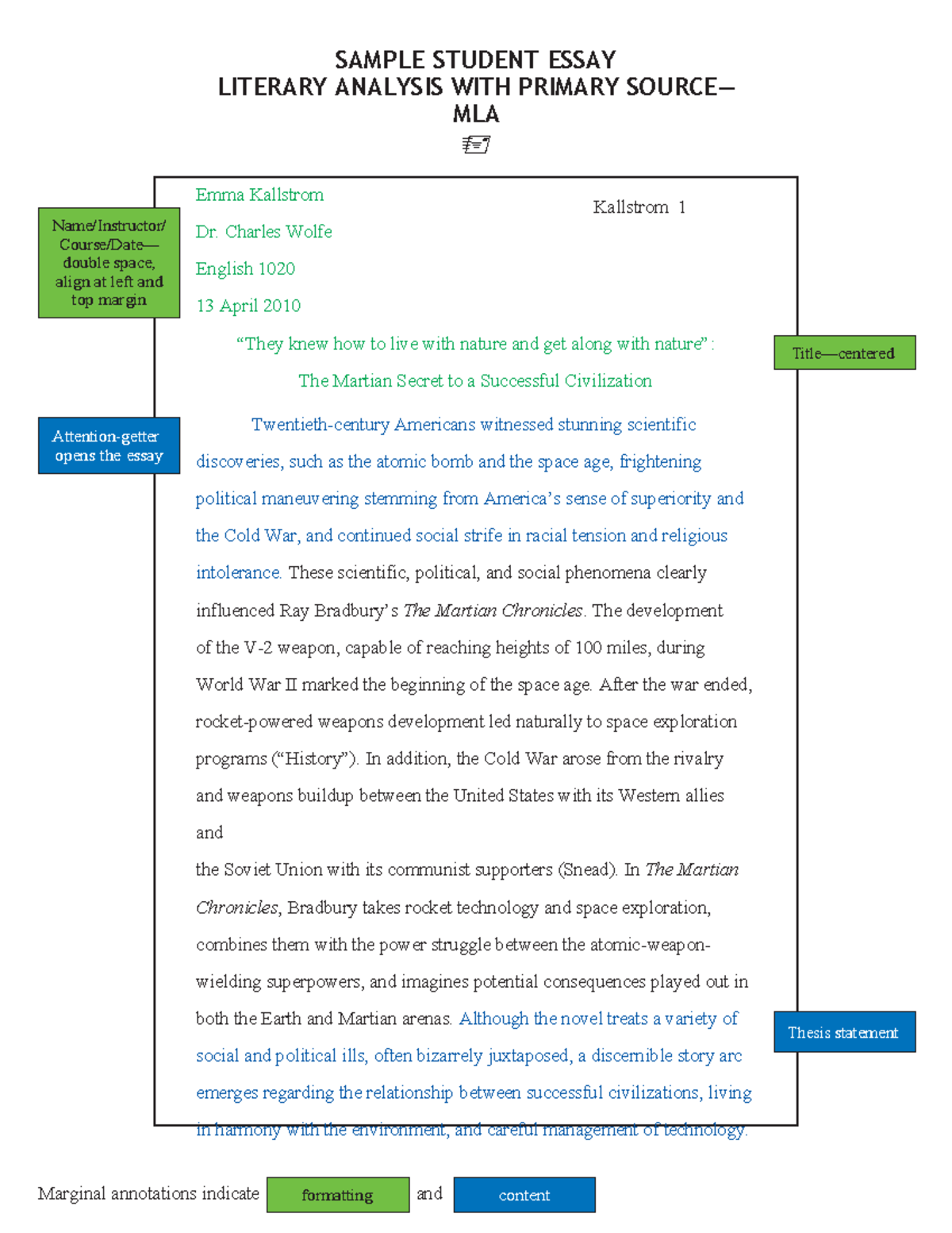 Sample WITH Format 1 - .......... - SAMPLE STUDENT ESSAY LITERARY ...