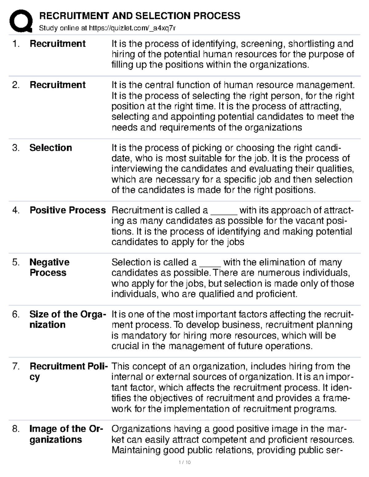 Recruitment and Selection Process - Study online at quizlet/_a4xq7r ...